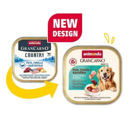 animonda GranCarno Country Pute, Forelle + Kartoffel Hunde-Nassfutter ohne Getreide- und Zuckerzusatz 22x150g