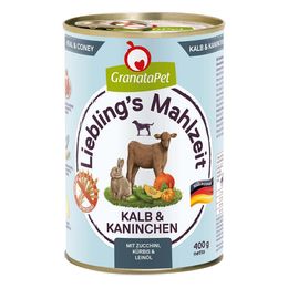 Granatapet Liebling's Mahlzeit Kalb und Kaninchen Hunde-Nassfutter ohne Konservierungsmittel 6x400g