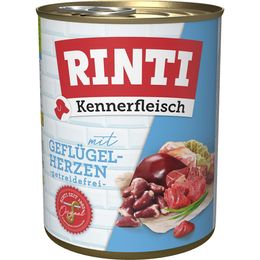 Rinti Kennerfleisch Gefl&uuml;gelherzen Hunde-Nassfutter getreidefrei 12x800g
