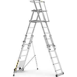 Zarges Teleskop-Plattformleiter, aus Aluminium, 9 Sprossen mit Ausleger