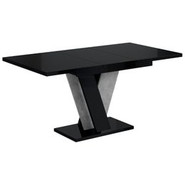 ESSTISCH ausziehbar 120 -160x90x75 cm - Hochglanz Schwarz/Betonoptik - INEY