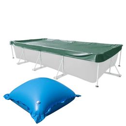 Abdeckplanen f&uuml;r Rechteckbecken in Gr&uuml;n mit Luftkissen - SET 350 x 700 cm mit 13 Luftkissen