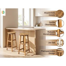 2er-Set Barstuhl aus Akazienholz, ca. 34 x 34 x 76 cm - Braun