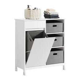 sobuy W&auml;scheschrank, Wei&szlig;, Holzwerkstoff, 80x91x38 cm, Badezimmer, Badezimmerschr&auml;nke, Midischr&auml;nke