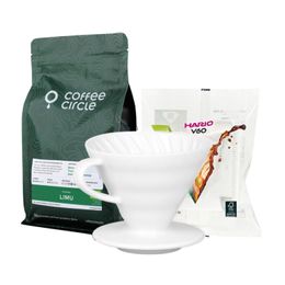 Coffee Circle Hario v60 & Kaffee im Set, 250 g Kaffee nach Wahl, ganze Bohne, Handfilter aus Porzellan, Klassiker aus Japan, inklusive Papierfilter