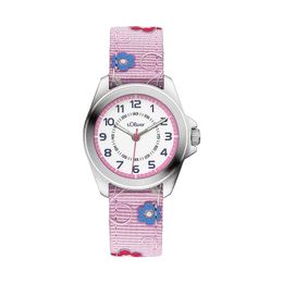 s.Oliver Kinderuhr mit Canvasband in blumigem Design SO-3175-LQ