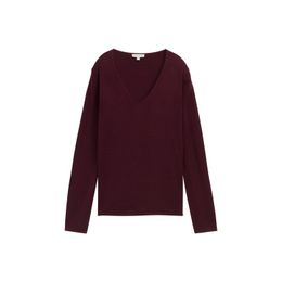 Tom Tailor Damen Strickpullover mit V-Ausschnitt, rot, Uni, Gr. XXXL