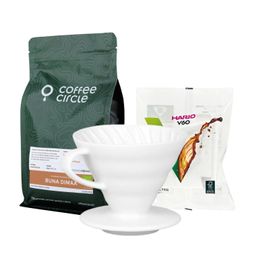 Coffee Circle Hario v60 & Kaffee im Set, 250 g Kaffee nach Wahl, ganze Bohne, Handfilter aus Porzellan, Klassiker aus Japan, inklusive Papierfilter