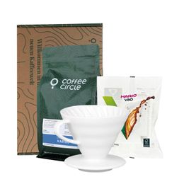 Coffee Circle Filterkaffee Einsteiger Set, Hario V60 Handfilter + 250 g Kaffee, Papierfilter inklusive, Klassiker aus Japan, schokoladig-nussiger Geschmack