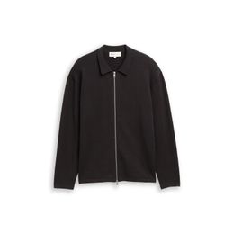 Tom Tailor Denim Herren Relaxed Fit Strickjacke mit Rei&szlig;verschluss, schwarz, Uni, Gr. M