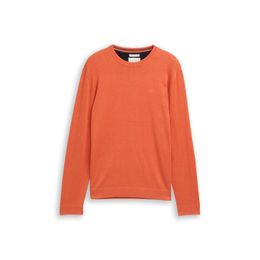 Tom Tailor Herren Basic Strickpullover aus Baumwolle, rot, Meliert, Gr. M