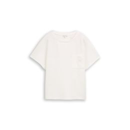 Tom Tailor Damen Loose Fit Scuba T-Shirt mit Brusttasche, wei&szlig;, Uni, Gr. L