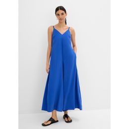bonprix Jumpsuit mit verstellbaren Tr&auml;gern aus Viskose-Mix, blau, Gr.46, Jumpsuit in lockerer Passform mit V-Ausschnitt und weitem Bein sowie einem verdecktem Rei&szlig;verschluss. Verstellbare Doppeltr&auml;ger mithilfe von Kn&ouml;pfen f&uuml;r eine perfekte Passform an den Schultern., aus Viskose