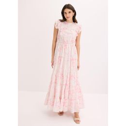 bonprix Maxikleid aus reiner Baumwolle, wei&szlig;, Gr.38, modisches Maxikleid mit Volants, aus 100% Baumwolle