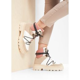 bonprix Gef&uuml;tterte Schn&uuml;rboots, beige, Gr.39, Modischer Schn&uuml;r Boot mit dekorativer Schn&uuml;rung, aus Vegan