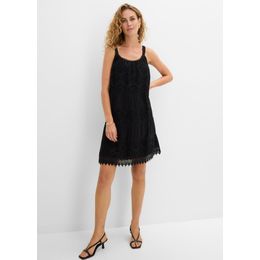 bonprix Tr&auml;gerkleid aus Viskose mit Spitze, schwarz, Gr.40, Kurzes Sommerkleid mit Spitze und d&uuml;nnen Tr&auml;gern, aus Viskose