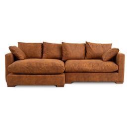 Ecksofa Home Affaire "Coray", braun (cognac), B:266cm H:80cm T:153cm, 100% Polyester, Sofas, Ecksofa, Breite 266 cm, extra weich und kuschelig, mit Federn und Daunen