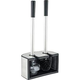 WC-Garnitur Bischof "Kendo", silber (silber, schwarz), B:22cm H:49,3cm L:13cm, Edelstahl, Reinigungsb&uuml;rsten, Kompakt-Set, Hygienisches Silikon, 47cm XXL, Komfortl&auml;nge