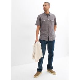 Kurzarmhemd bonprix "Kurzarmhemd aus reiner Baumwolle", Herren, Gr. 43/44 (XL), N-Gr, grau (rauchgrau), Obermaterial: 100% Baumwolle, regular fit, Hemden, Regular Fit, aus Baumwolle, mit Brusttaschen, Kentkragen