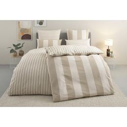 Bettw&auml;sche OTTO HOME "Sari in verschiedenen Qualit&auml;ten", beige (natur), B/L: 135cm x 200cm, 1 Stk., 1 Stk., Seersucker, B/L: 80cm x 80cm, 2, Seersucker, Obermaterial: 100% Baumwolle, Bettw&auml;sche, Bettw&auml;sche, ab Gr. 135x200 cm, Wendedesign, moderne Bettw&auml;sche mit Streifen