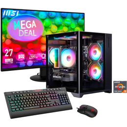GAMEMAX Gaming-PC-Komplettsystem "MegaDeal Infinity Mini BK 2834 Ryzen 5 7500F 16GB 1TB SSD RTX 5060Ti", Energieeffizienz: D (A-G), schwarz, Microsoft Windows 11 Home (64 Bit), 16 GB RAM 1.000 GB SSD, Computer_Komplettsysteme, Windows 11, DDR5 RAM + MSI PRO MP272L LCD-Monitor, 68,6cm (27")