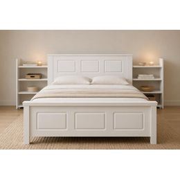 Bett OTTO HOME "Malme, mit unsichtbaren, herausziehbaren Regalen, maximaler Stauraum", wei&szlig;, B:148,8cm H:84,8cm L:226,6cm, Betten, Bett, inklusive Lattenrost, Made in EU, FSC zertifiziertes Massivholz