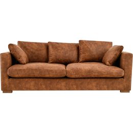 2,5-Sitzer Home Affaire "Coray", braun (cognac), B:220cm H:80cm T:113cm, 100% PES, Sofas, extra weich und kuschelig, F&uuml;llung mit Federn und Daunen