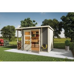 Gartenhaus Karibu "Multifunktionshaus 1 Pultdach", grau (terragrau), Holzwerkstoff, Gartenh&auml;user, Gartenhaus, naturbelassen oder terragrau, Made in Germany