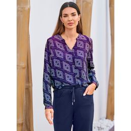 Langarmbluse Heine, Damen, Gr. 38, marine, traube, bedruckt, 100% Viskose, bedruckt, gemustert, mehrfarbig, Rundhals, Blusen