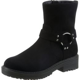 Damen Stiefelette mit silberfarbener Zierschnalle schwarz, Gr&ouml;&szlig;e 40