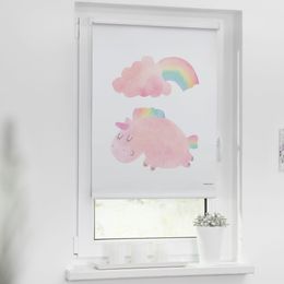 L&uuml;ttenh&uuml;tt Seitenzugrollo L&Uuml;TTENH&Uuml;TT "EINHORN" Gr. 3, rosa (rosa, wei&szlig;), B:45cm H:150cm, Polyester, Rollos, Seitenzugrollo, Kinderrollo im Fixma&szlig;