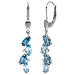 Paar Ohrh&auml;nger Jobo, wei&szlig; (wei&szlig;gold 585), Ohrringe, Damen, SI = kleine Einschl&uuml;sse, Diamanten Wei&szlig;gold 585, Diamanten, Wei&szlig;gold 585, 585 Wei&szlig;gold mit 4 Diamanten und Blautopas