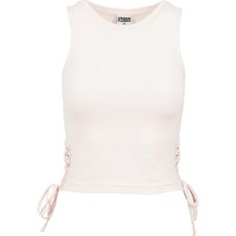 Yoga & Relax Shirt Urban Classics "Urban Classics Damen Ladies Lace Up Cropped Top", Damen, Gr. XS, pink, 95% Baumwolle, 5% Elasthan, unifarben, slim fit, Rundhals, Shirts