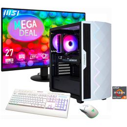 GAMEMAX Gaming-PC-Komplettsystem "MegaDeal Diamond WT 2818 AMD Ryzen 5 5500 16GB 480GB SSD RTX 5050", Energieeffizienz: D (A-G), wei&szlig;, Microsoft Windows 11 Home (64 Bit), 16 GB RAM 480 GB SSD, Computer_Komplettsysteme, Windows 11 + MSI PRO MP272L LCD-Monitor, 68,6cm (27")