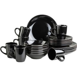 M&auml;ser Kombiservice M&Auml;SER "Geschirr-Set, Service Metallic Rim", schwarz, 24 Stk., Steinzeug, Geschirr-Sets, Kombiservice, messingfarben schimernden Umrandung, 24 Teile, f&uuml;r 6 Personen
