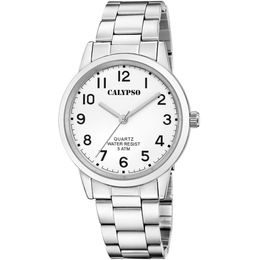 Quarzuhr Calypso Watches "Basic", silber (silberfarben, wei&szlig;), Armbanduhren, Herren, Quarzuhr, Armbanduhr, Herrenuhr, Edelstahlarmband, analog