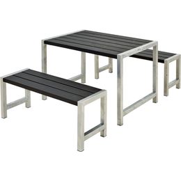 Garten-Essgruppe Plus "Cafegarnituren", schwarz (schwarz ral 9005), B:185cm H:73cm T:127cm, Sitzm&ouml;bel-Sets, bestehend aus: Tisch und 2 B&auml;nke