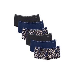 Panty Sloggi "Panty GO Crush Short C6P 6er Pack", Damen, Gr. L, blau, Obermaterial: 95% Baumwolle CO. 5% Elasthan EL., Unterhosen Panty