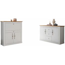 B&uuml;rom&ouml;bel-Set OTTO HOME "Westminster, wohnliches Home-Office, B&uuml;ro in zwei Farben verf&uuml;gbar", pinie wei&szlig;, Holzwerkstoff, Arbeitsm&ouml;bel-Sets, B&uuml;rom&ouml;bel-Set, enth&auml;lt Sekret&auml;r und Sideboard im Landhausstil, mit Kabelkanal