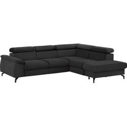 Ecksofa COTTA "Kitty L-Form, B: 249 cm", schwarz (charcoal), B:249cm H:72cm T:207cm, Microfaser (100% Polyester);Flachgewebe (100% Polyester), Sofas, Ecksofa, mit Kopfteilverstellung, optional Bettfunktion & Bettkasten