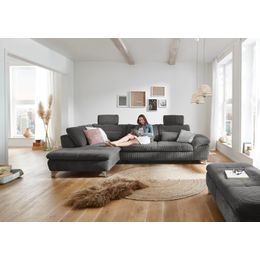 Ecksofa DIE PLANBAR "MP-IN14007, Breite 306 cm", grau (anthrazit), B:306cm H:84cm T:197cm, 100% Polyester, Sofas, Ecksofa, wahlweise mit Bettfunktion und verstellbaren Kopfst&uuml;tzen, in Cord