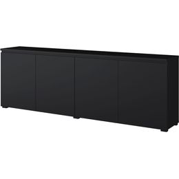 Sideboard OTTO HOME "Modo, Breite 200 cm, moderne grifflose Kommode 4T&uuml;ren", schwarz, schwarz, B:200cm H:68cm T:34,5cm, Holzwerkstoff, Melamin, Metall, Sideboards, Sideboard, Anrichte mit viel Stauraum, Einlegeb&ouml;den verstellbar
