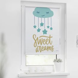 L&uuml;ttenh&uuml;tt Seitenzugrollo L&Uuml;TTENH&Uuml;TT "Sweet Dreams" Gr. 2, blau (t&uuml;rkis, wei&szlig;), B:120cm H:150cm, Polyester, Rollos, Seitenzugrollo, Kinderrollo im Fixma&szlig;