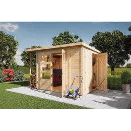 Gartenhaus Karibu "Multifunktionshaus 1 Pultdach", beige (naturbelassen), Holzwerkstoff, Gartenh&auml;user, Gartenhaus, naturbelassen oder terragrau, Made in Germany