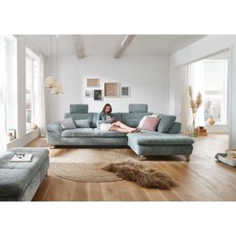Ecksofa DIE PLANBAR "MP-IN14007, Breite 306 cm", cord aqua, B:306cm H:84cm T:197cm, 100% Polyester, Sofas, Ecksofa, wahlweise mit Bettfunktion und verstellbaren Kopfst&uuml;tzen