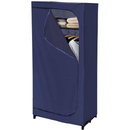 Stoffschrank Wenko "Modell Business", blau (dunkelblau), B:75cm H:160cm T:50cm, Metall, Polyester, Schr&auml;nke, Faltschrank mit Ablage & Kleiderstange, Metallgestell, abwaschbar