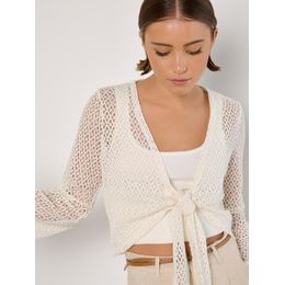 Rautenstrickjacke Apricot "Strickjacke", Damen, Gr. XS (34), wei&szlig;, Strick, Obermaterial: 100% Polyester PES., uni, normal, Trompeten&auml;rmel, Strickjacken, zum Knoten
