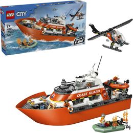 Konstruktionsspielsteine Lego "Rettungsboot der K&uuml;stenwache mit Hubschrauber (60504), Lego City", orange (bunt), Spielbausteine, Kinder, Kunststoff, Made in Europe