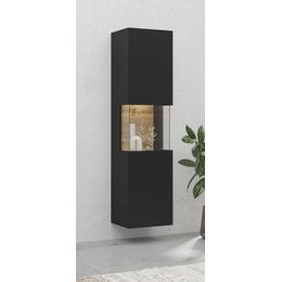 Vitrine Home Affaire "Ava, Breite 36 cm, h&auml;ngend und stehend montierbar", braun (schwarz matt, eichefarben votan), B:35,7cm H:140cm T:29,5cm, Schr&auml;nke, Vitrine, moderne grifflose Vitrine, Hochschrank mit Eckverglasung