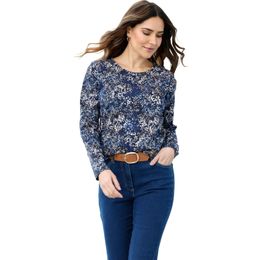 Damen Langarmshirt mit Print marine-beige-bedruckt, Gr&ouml;&szlig;e 38